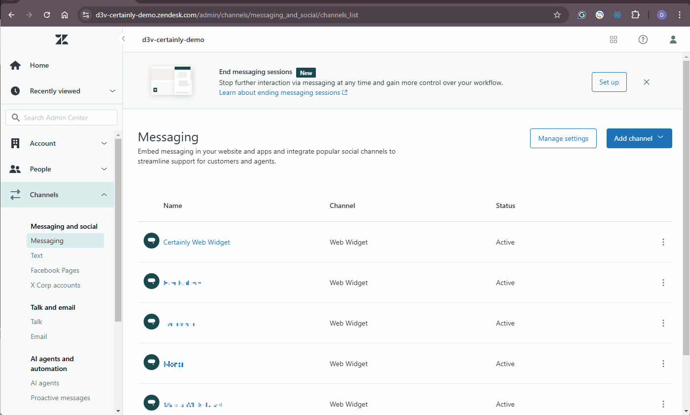 Integrate your Certainly bot with Zendesk Messaging (Previously Sunshine Conversations)